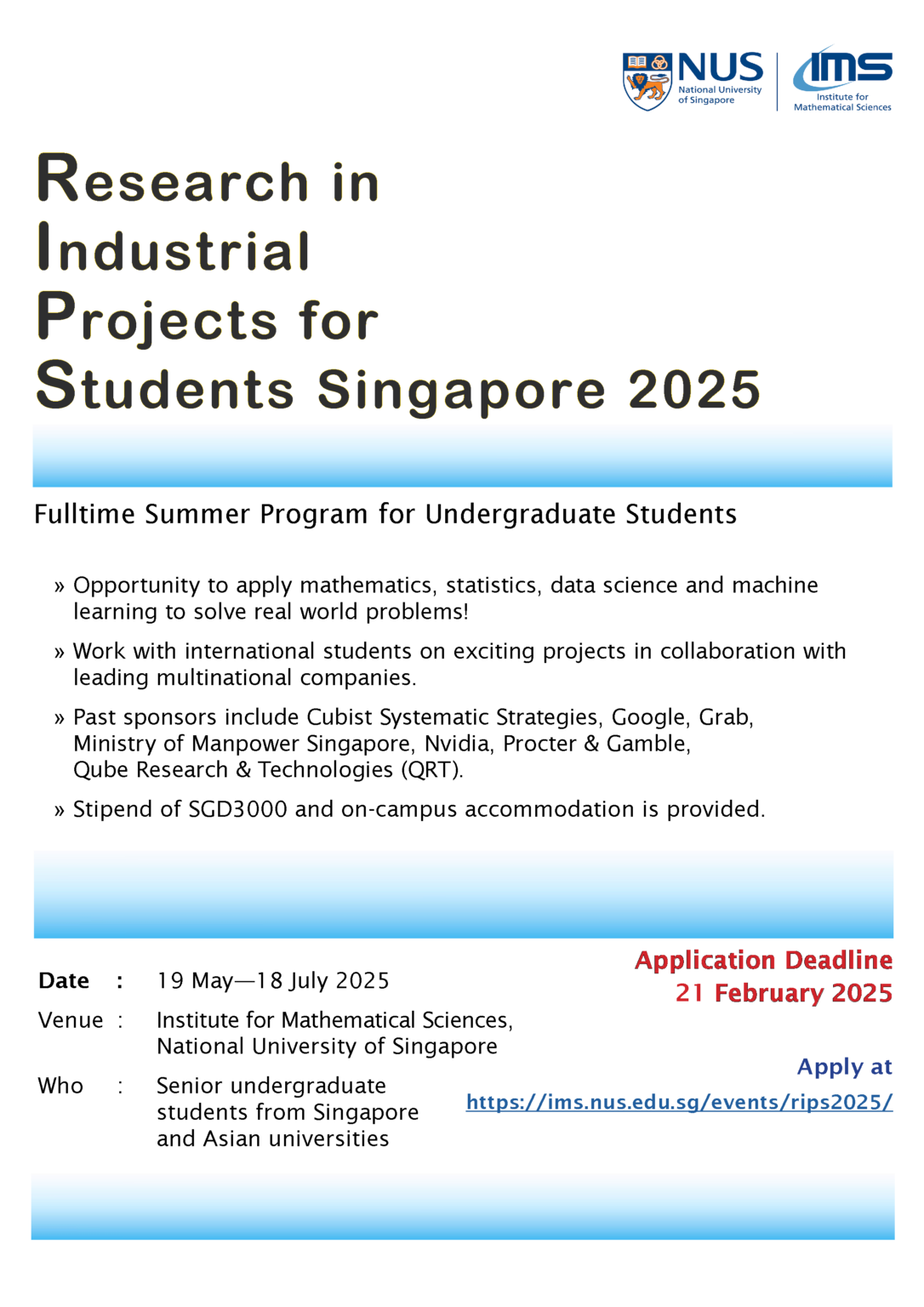 Research in Industrial Projects for Students (RIPS) 2025 – Singapore – Institute for ...