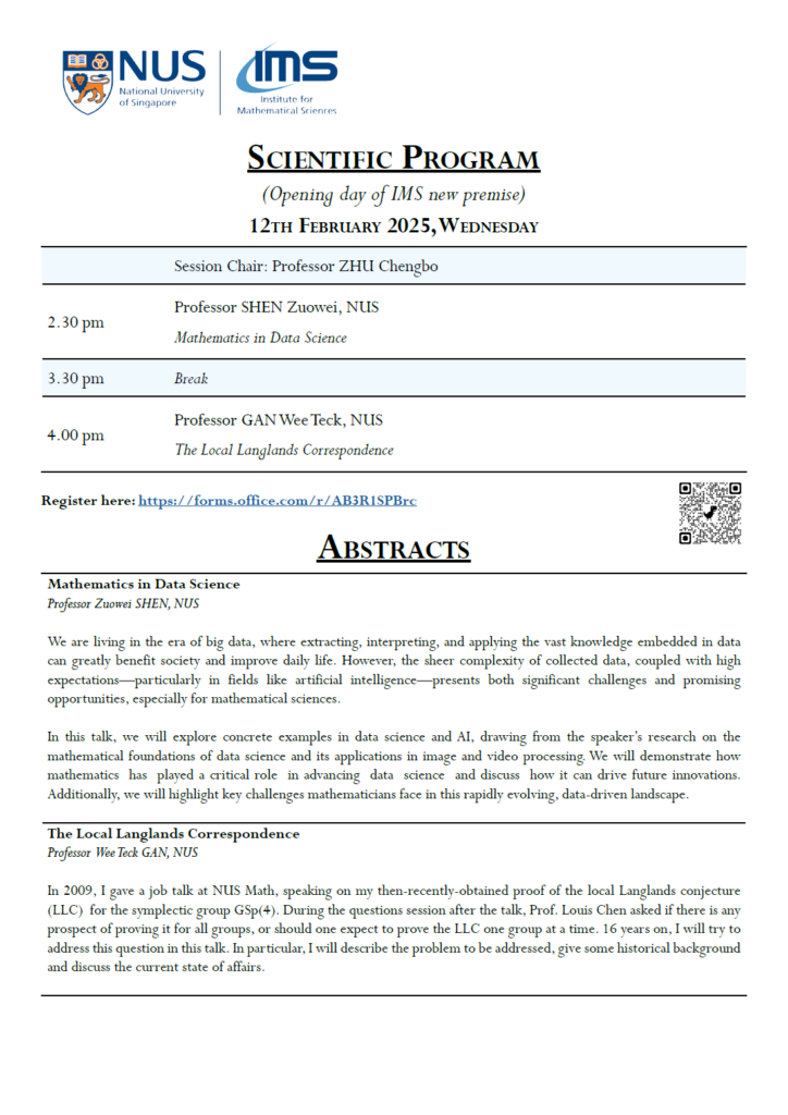 IMS Opening Day – Institute for Mathematical Science